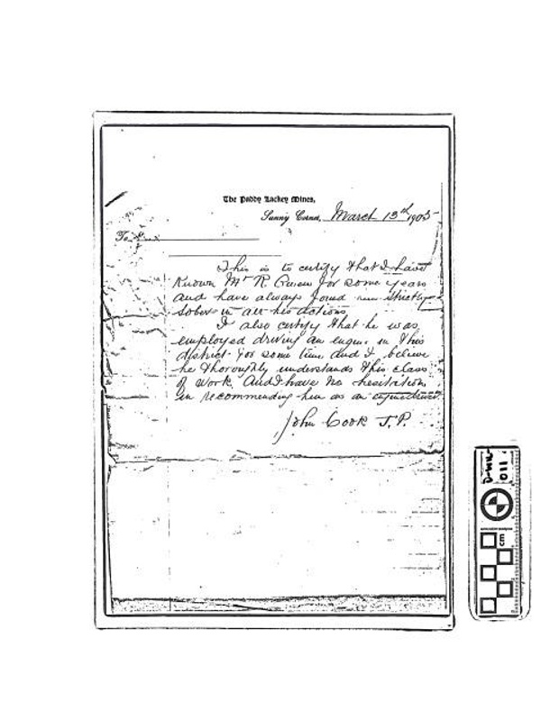 Reference John Cook; 13/03/1905; D-WIL-011 | eHive