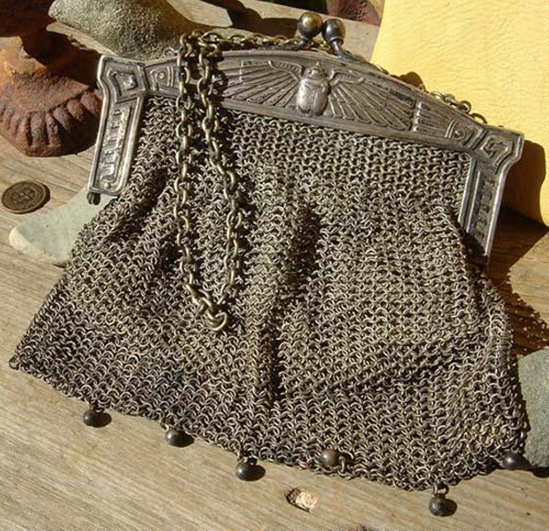 Ancient Egyptian Scarab motif chainmail handbag; Maker unknown; 1920s ...