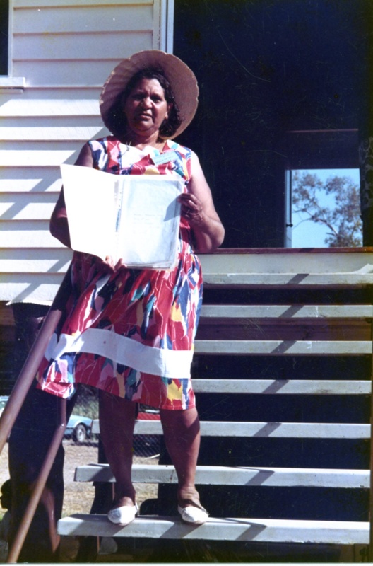 BP.836 Ryder, Irene - on steps of Nalingu Cultural Centre; 28/9/1991 ...