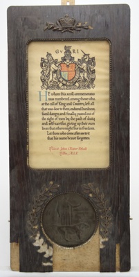 Framed memorial plaque and memorial scroll for Second-Lieutenant John ...