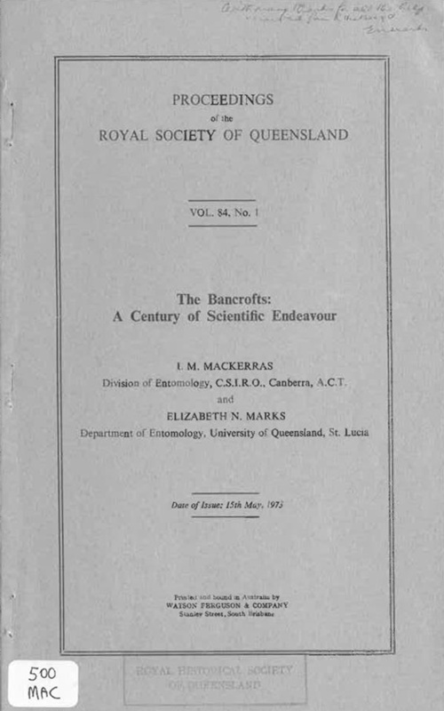 The Bancrofts: A century of scientific endeavour; Mackerras, Ian Murray ...