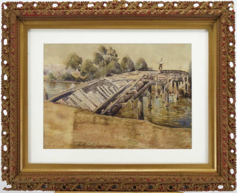 Painting of Old Breakfast Creek Bridge, Brisbane; Hingston, Arthur ...