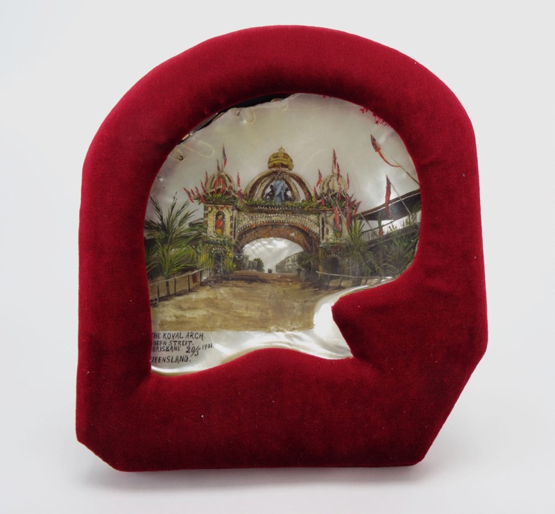 Painted pearl shell depicting the Royal Arch, Brisbane; Unknown; 1901 ...