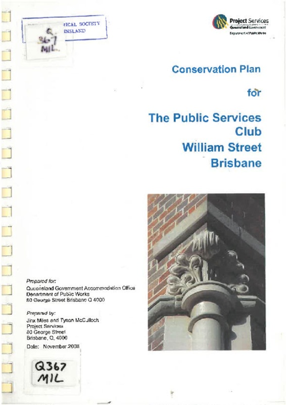 Conservation Plan for The Public Services Club: William Street ...