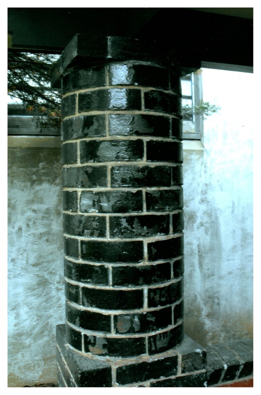 Rare rounded 'black faced' bricks on front verandah pillar at 19 ...