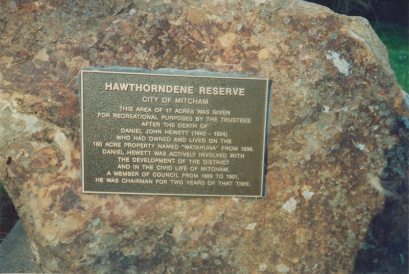 Plaque at Hawthorndene Reserve; 1991; P01654WI | eHive