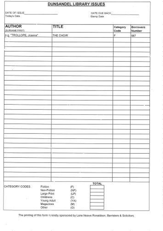 Form, Issue Form Dunsandel Library; 2006-06-01 - Box28 | eHive