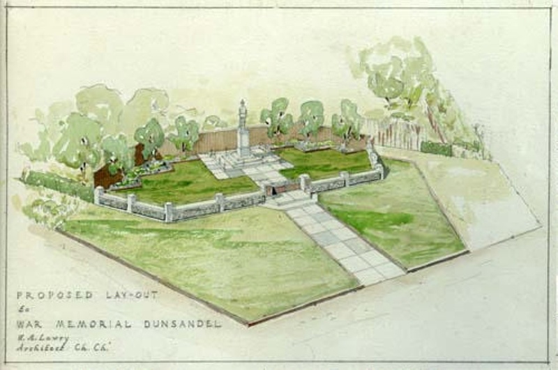 Proposed layout War Memorial Dunsandel, W M Lawry Architect ChCh; DHS ...