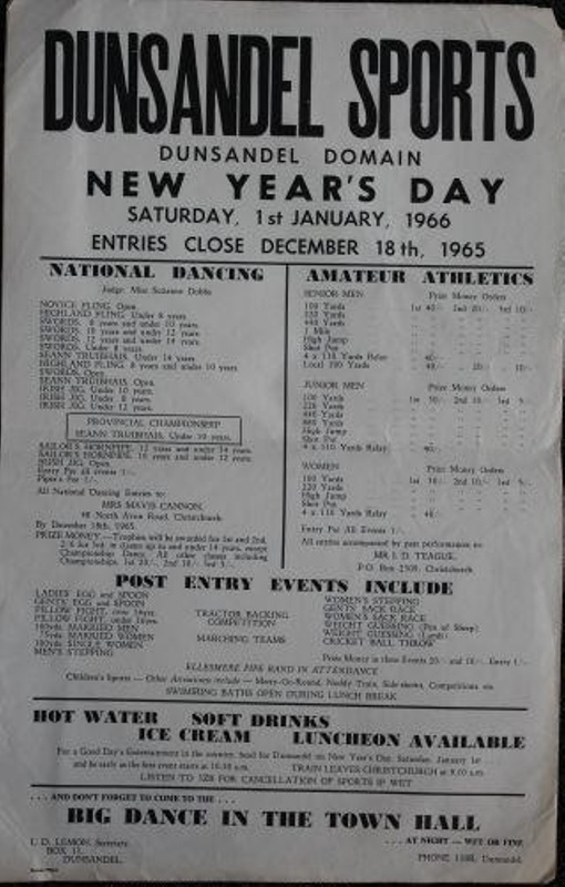 Poster, Dunsandel Sports, 1966; 2006-24-33 - Box31 | eHive