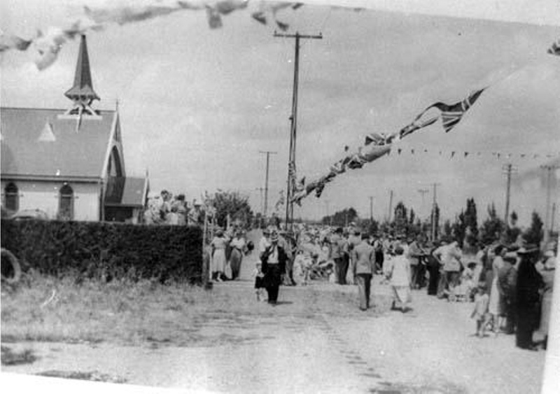 M11 1954 Visit of Queen Elizabeth to Dunsandel, methodist church NgNo 4 ...