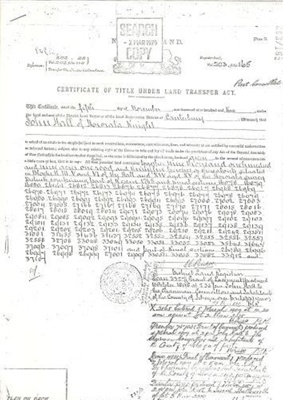 Photocopied Certificate of Title Under land Transfer Act, John Hall ...