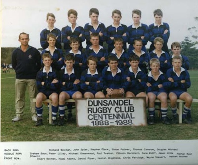 1988 9 April Centennial Dunsandel Football Club Under 15 named; DHS ...