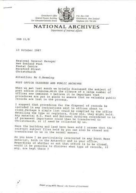 Photocopied Letter, Sent from New Zealand National Archives to New ...