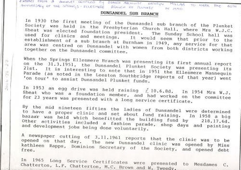 Poster, History of Plunket Dunsandel Sub Branch; Millar, K; 2006-36-27 ...