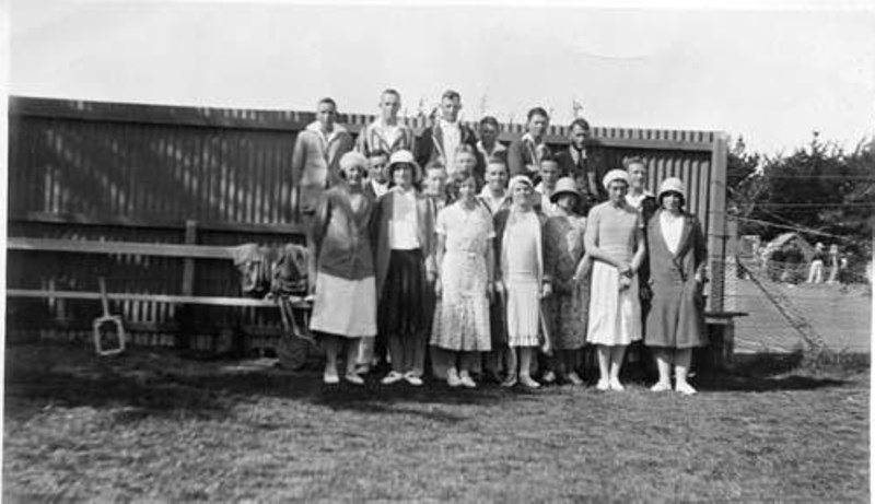 Dunsandel Tennis club Doreen Watson middle front row, Basil Watson RHS ...