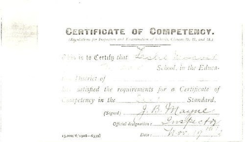 Certificate, New Zealand Education Department, 1912; 2006-05-14 - Box ...