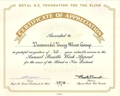Certificate, Royal NZ Foundation for the Blind Awarded to Dunsandel ...
