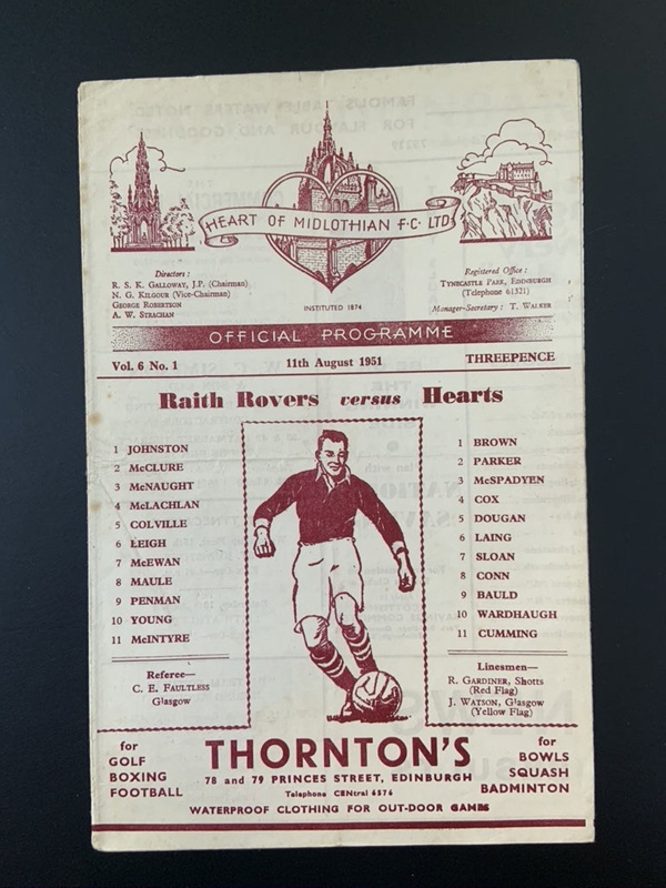 Programme: Hearts v Raith Rovers 1951/52 Scottish League Cup; Heart of ...