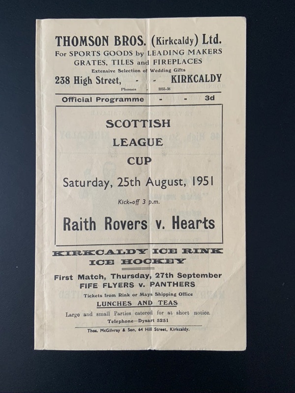Programme: Raith Rovers v Hearts 1951/52 Scottish League Cup; Raith ...