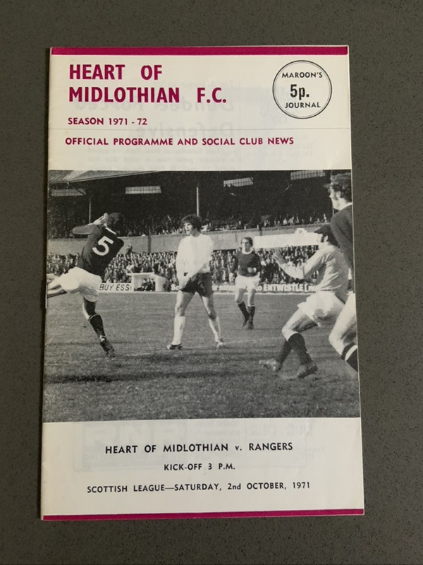 Programme: Hearts v Rangers 1971/2 Scottish League First Division ...