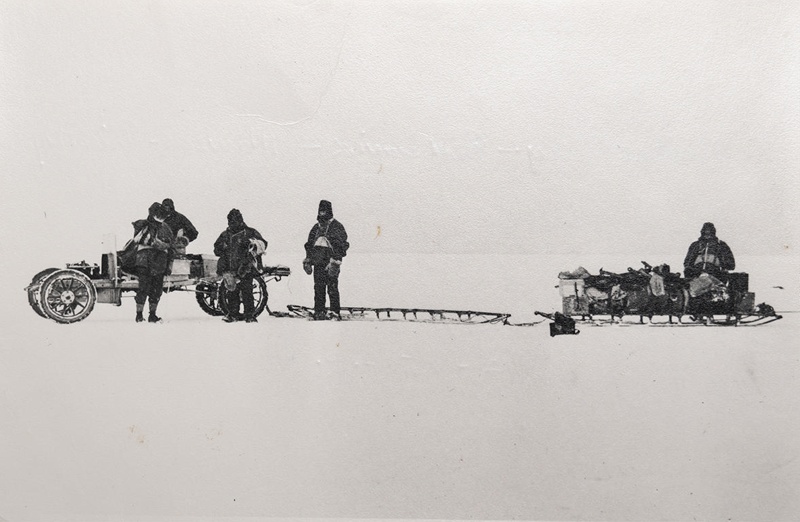 Mackay, Day, David, Mawson, Priestly, with first car at the Antarctic ...