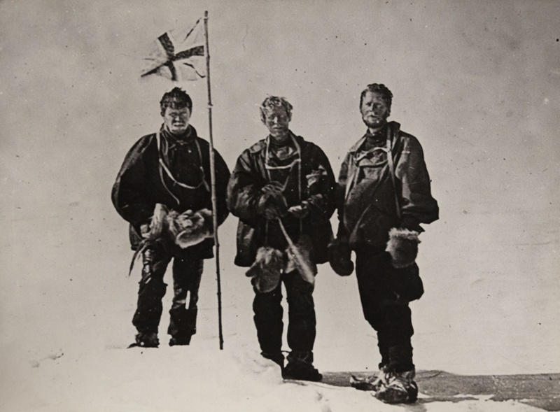 Photograph and negative of Mawson, David and Mackay at the South ...