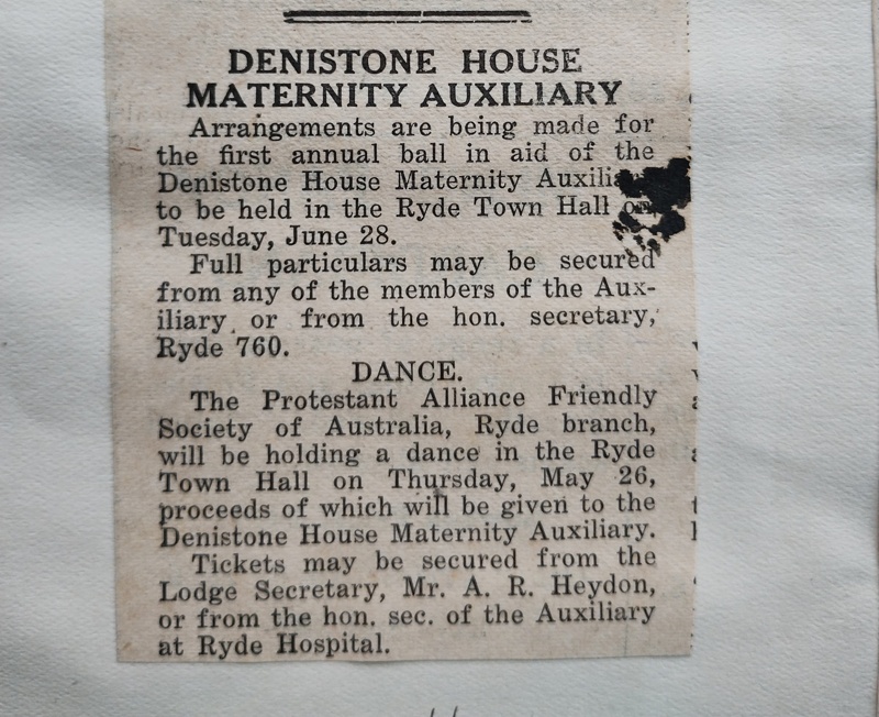 Newspaper clipping - Local News - Denistone House Maternity Auxiliary ...