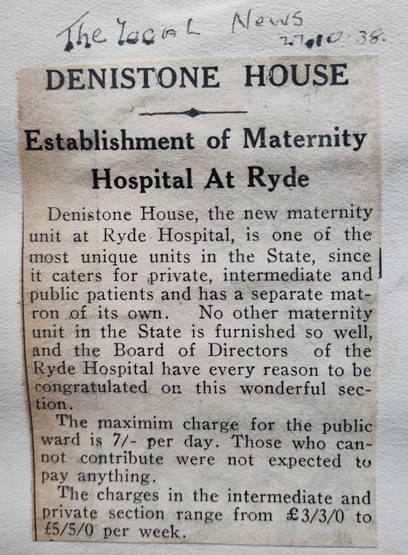 Newspaper clipping - Local News - Denistone House, establishment of ...