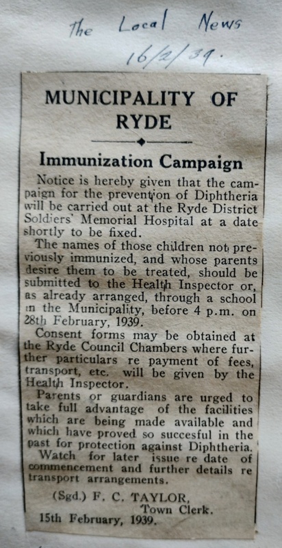 Newspaper clipping - Local News - Municipality of Ryde, Immunization Campaign - ... | eHive