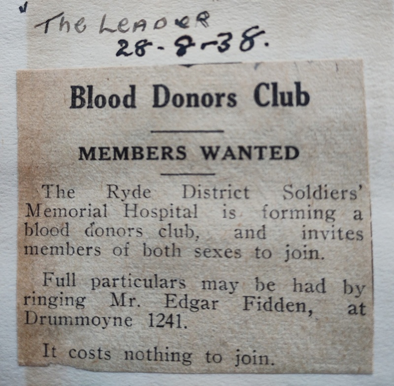 Newspaper clipping - The Leader - Blood donors club, members wanted ...