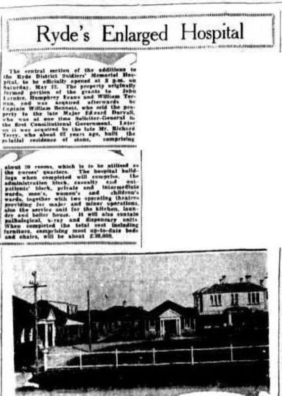 Newspaper clipping - The Labor Daily - Ryde's enlarged hospital - 05/05 ...