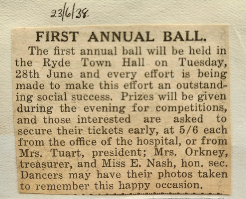 Newspaper clipping - First annual ball - 23/06/1938; Unknown; 23/06 ...