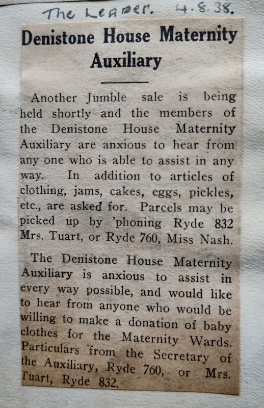 Newspaper clipping - The Leader - Denistone House Maternity Auxiliary ...