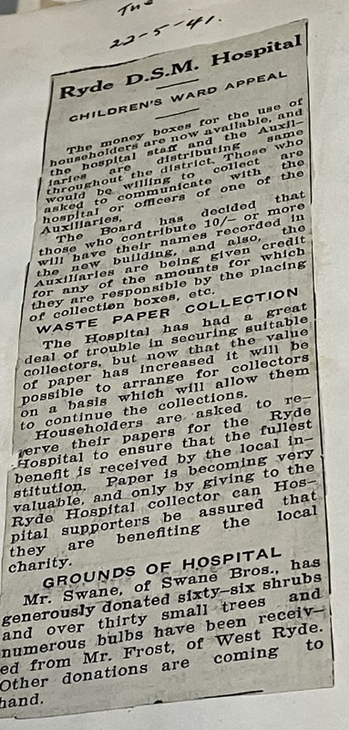 Newspaper Clipping - The District Times - Children's Ward Appeal, Waste ...