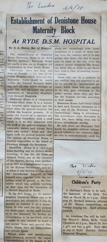 Newspaper clipping - The Leader - Establishment of Denistone House ...