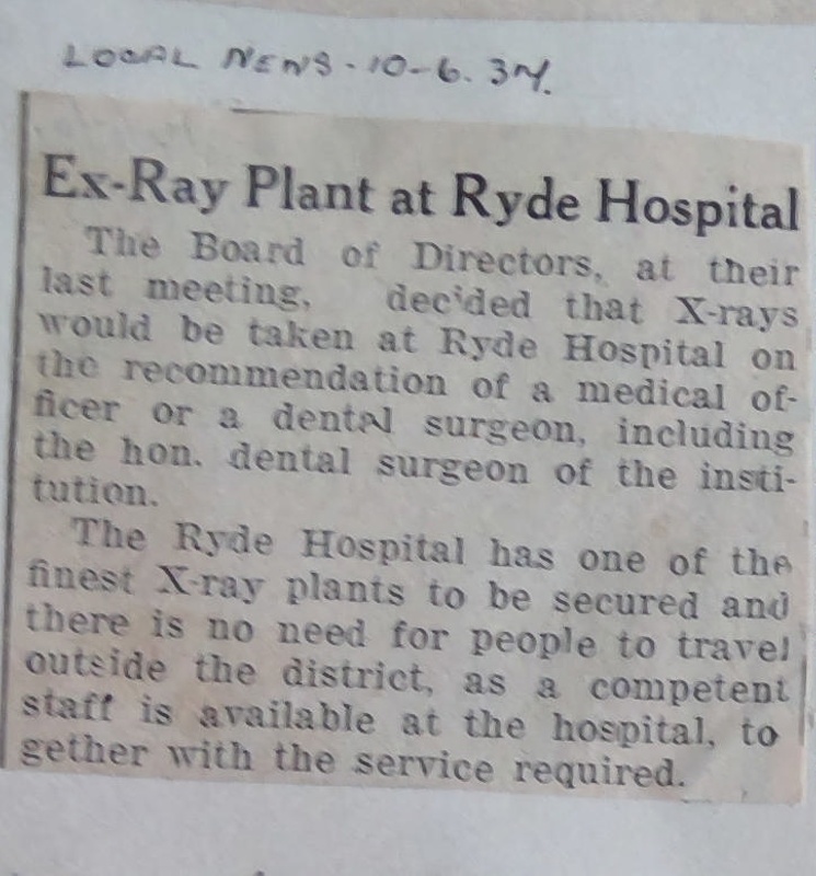 Newspaper Clipping - Local News, Ex-Ray Plant at Ryde Hospital - 10/06 ...