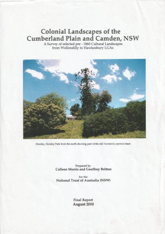 Colonial landscapes of the Cumberland Plain and Camden, NSW : a survey ...