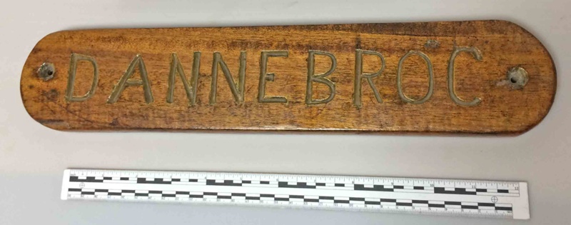 Carved wooden name plates (2) (Dannebrog, Harwich); unknown; unknown ...