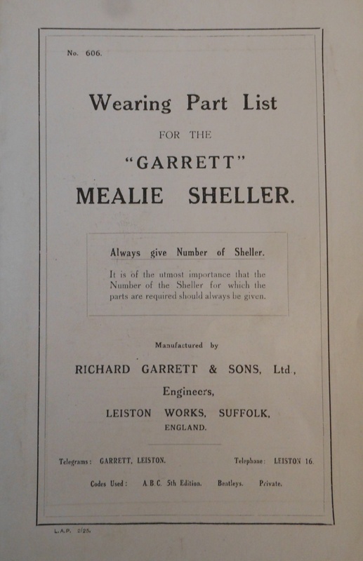Brochure No. 606 Parts List; Richard Garrett & Sons; Lesls118B | eHive