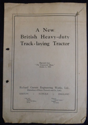 Heavy Duty Track-Laying Tractor; Richard Garrett Engineering Works ...