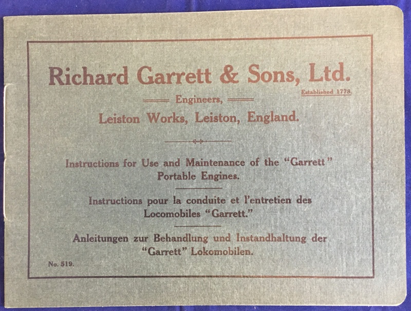 instructions No.519 Garrett portable ; Richard Garrett & Sons ...