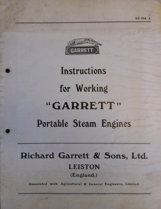 Instructions for Working Garrett Portable Steam Engines, No. 658 E ...