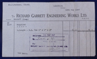RGEW Receipt; Richard Garrett Engineering Works; LESLS596.3 | eHive