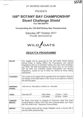 108th Botany Bay Championship and Stuart Challenge Shield Programme ...