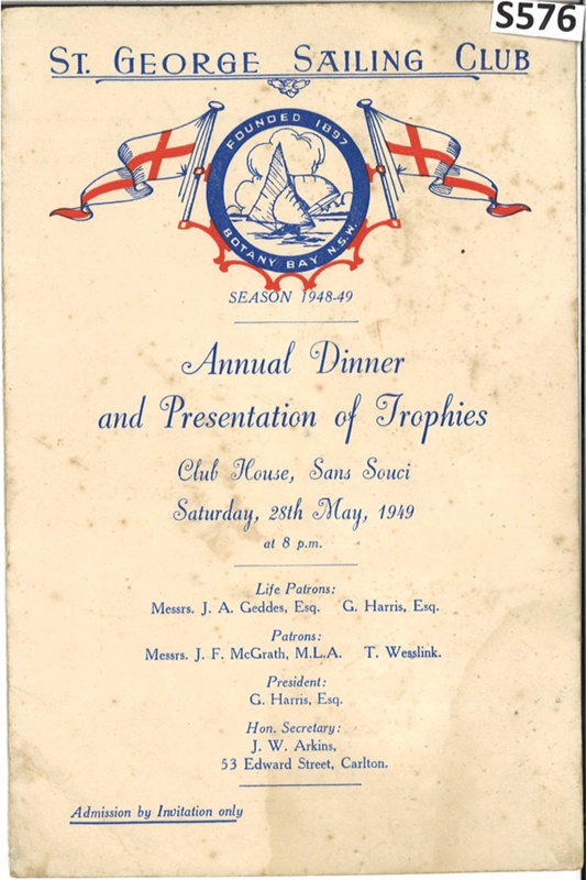 St George Sailing Club Annual Dinner and Presentation of Trophies 1949 ...