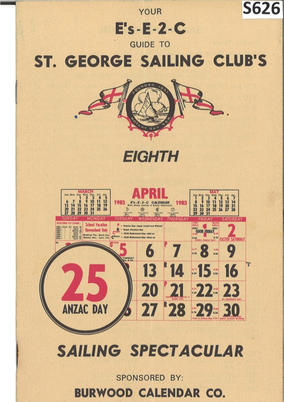 1983 Eighth Anzac Sailing Spectacular Sponsored by Burwood Calendar Co ...