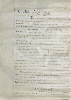 Scroll dedicated to Florence Nightingale from the Colonists of South ...