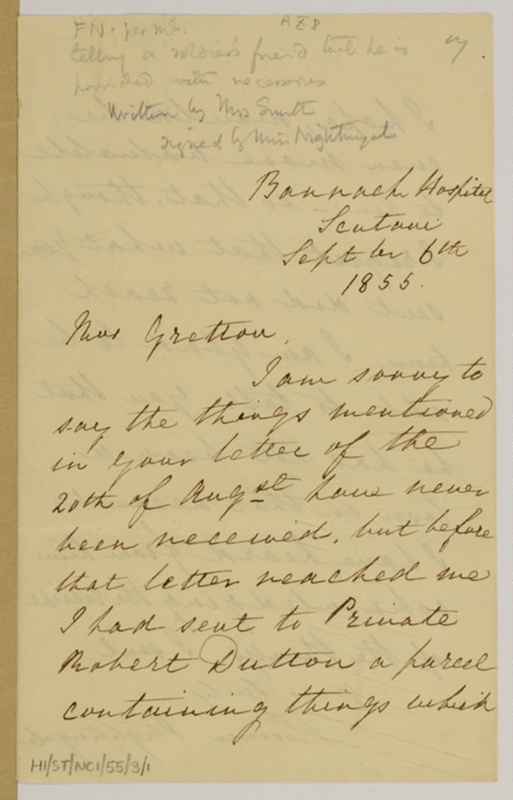 Letter from Florence Nightingale to Mrs Gretton, Stretton, Warrington ...
