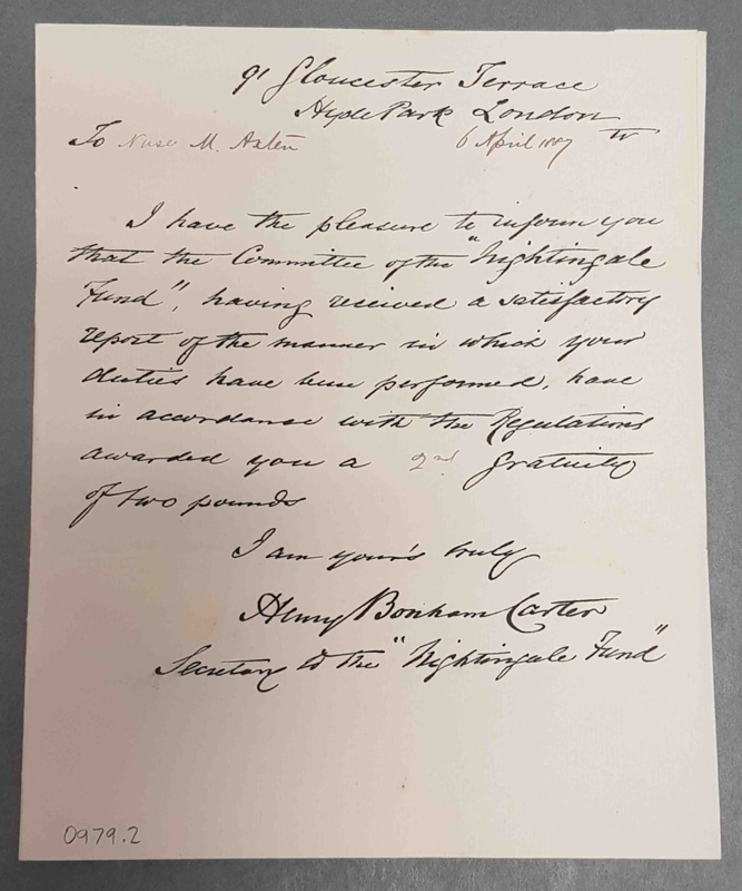 Letter from Henry Bonham-Carter to Nurse Mary Axten; Henry Bonham ...