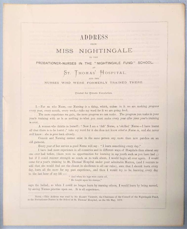Address from Florence Nightingale to the Probationer-Nurses at St ...